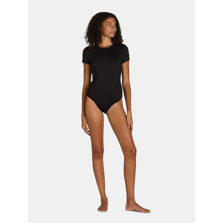 Time and Tru Women's Smoothing Bodysuit with Short Sleeves Time and Tru Women's Smoothing Bodysuit with Short Sleeves