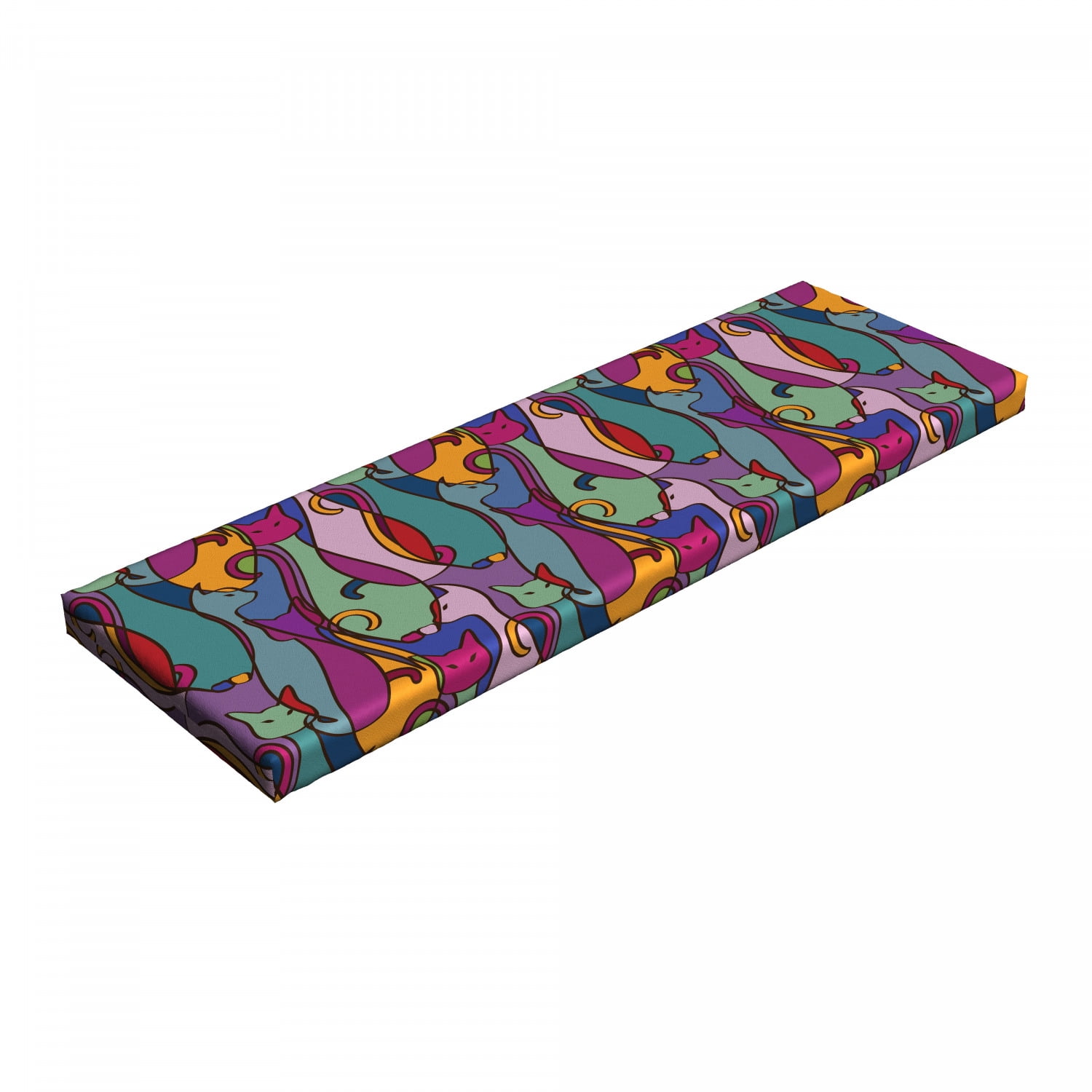 Cat Bench Pad, Geometric Colorful Cats Abstract Composition Cultural ...