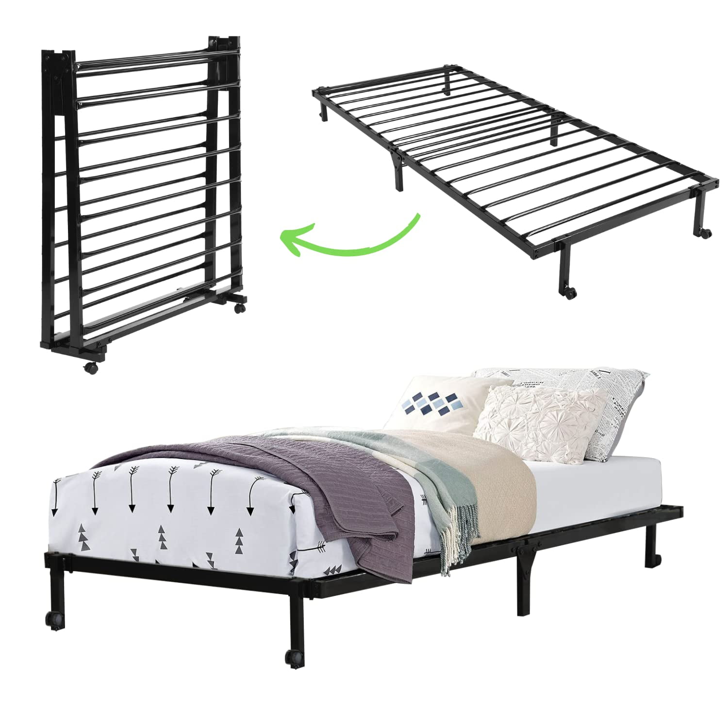 Cama Individual Plegable, Color Negro, con ruedas (Sin Colchón, 196 ...