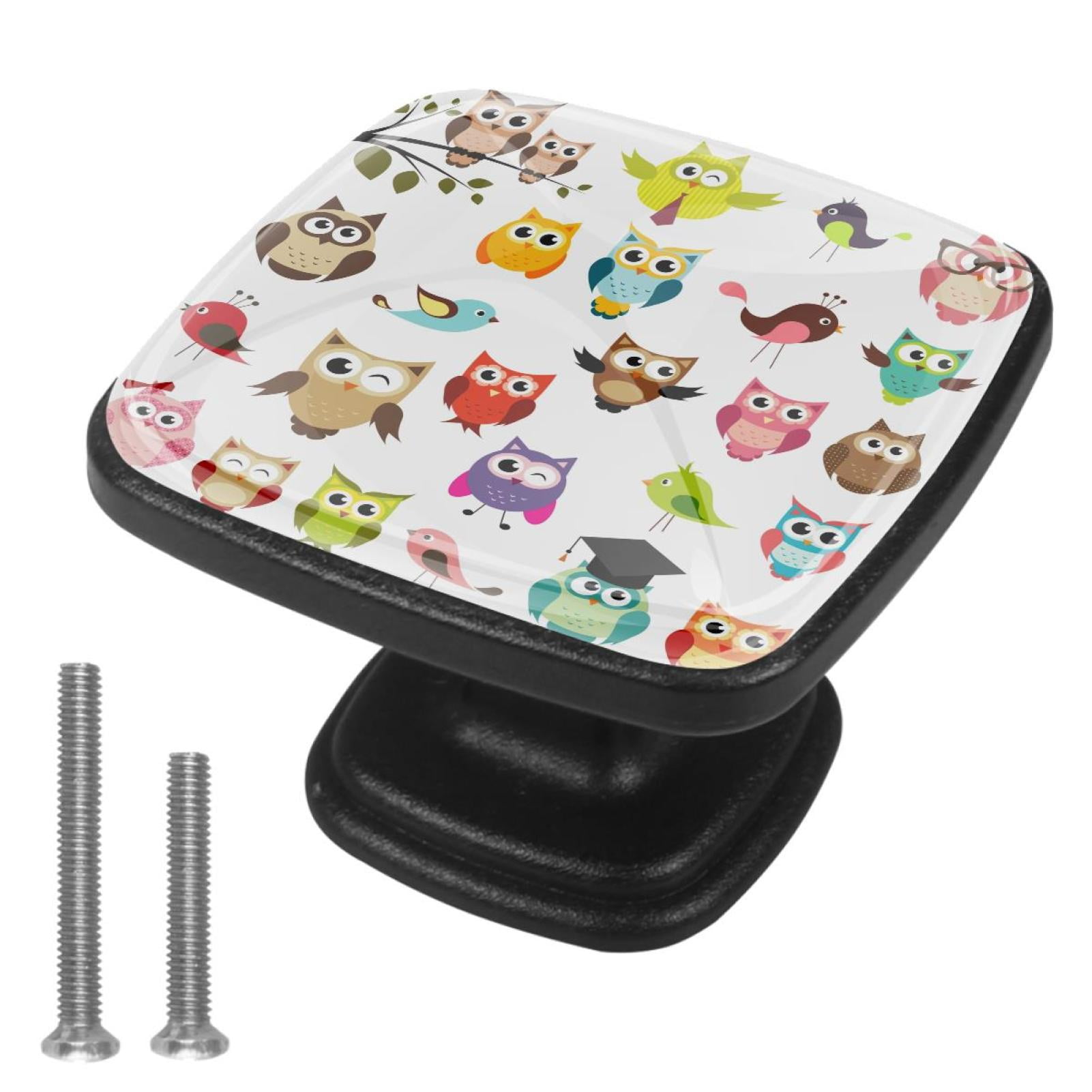 4 Pcs Cabinet Handle Drawer Pulls Owl Knobs with Screws Square ...