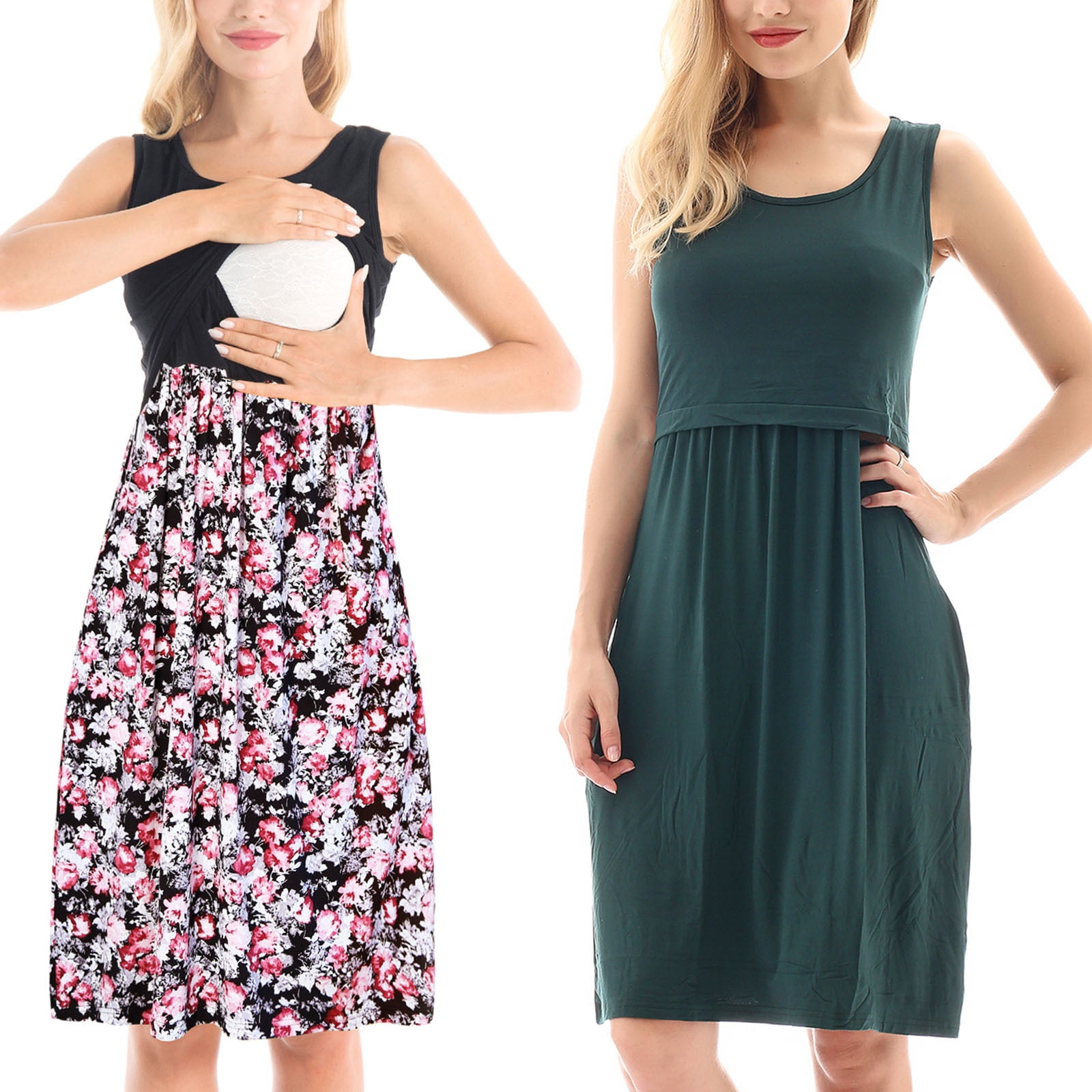 Bearsland Women’s Sleeveless Maternity Nursing Dress Breastfeeding ...