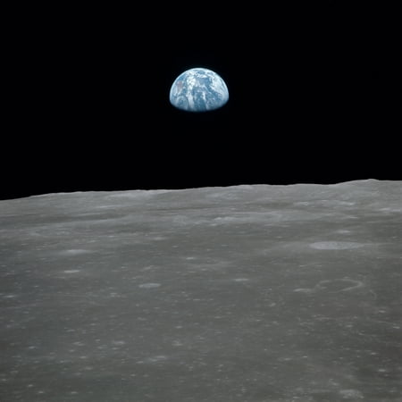 Apollo 11 Earth Rise Over The Moon. Earth On The Horizon In The Mare ...