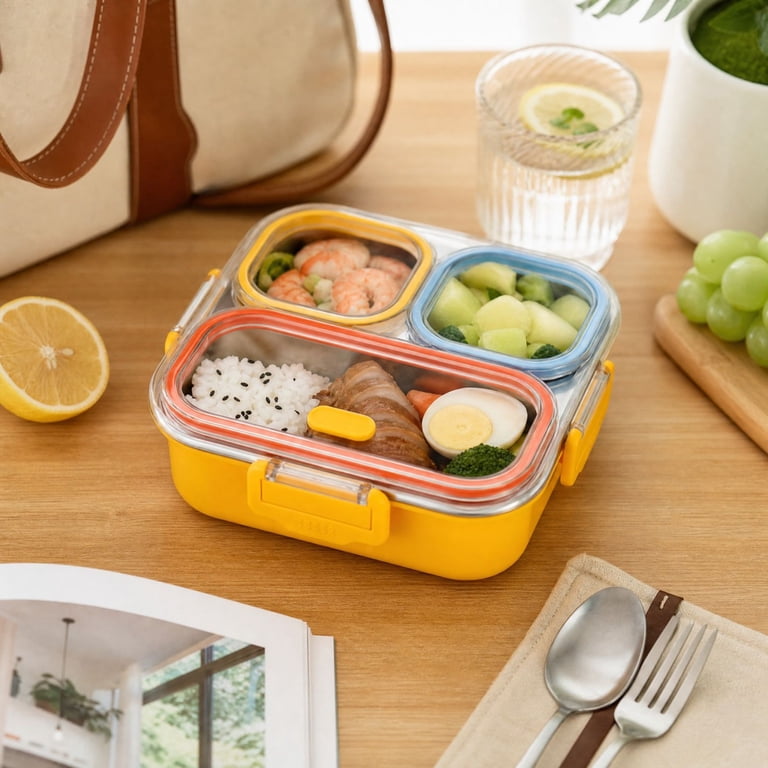 Stainless Steel Bento Lunch Box For Kids & Adults,3 Sealed Compartments ...