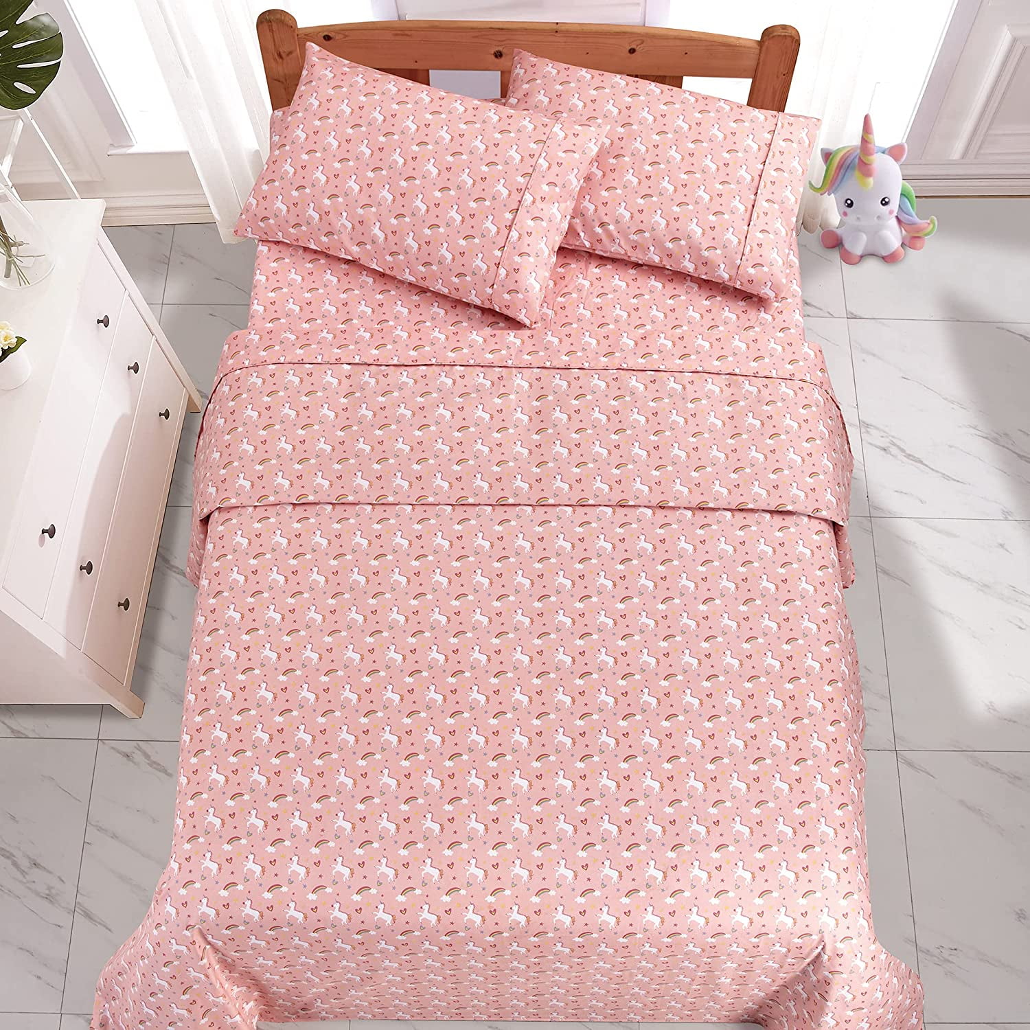 Viviland Bed Sheet Set for Kids Girls Twin Size 3PCS Microfiber Pink ...