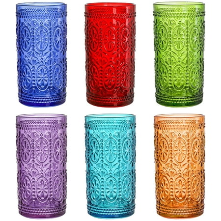 6 Pack Premium Colored Drinking Glasses, 12 Ounce Vintage Water Glasses ...