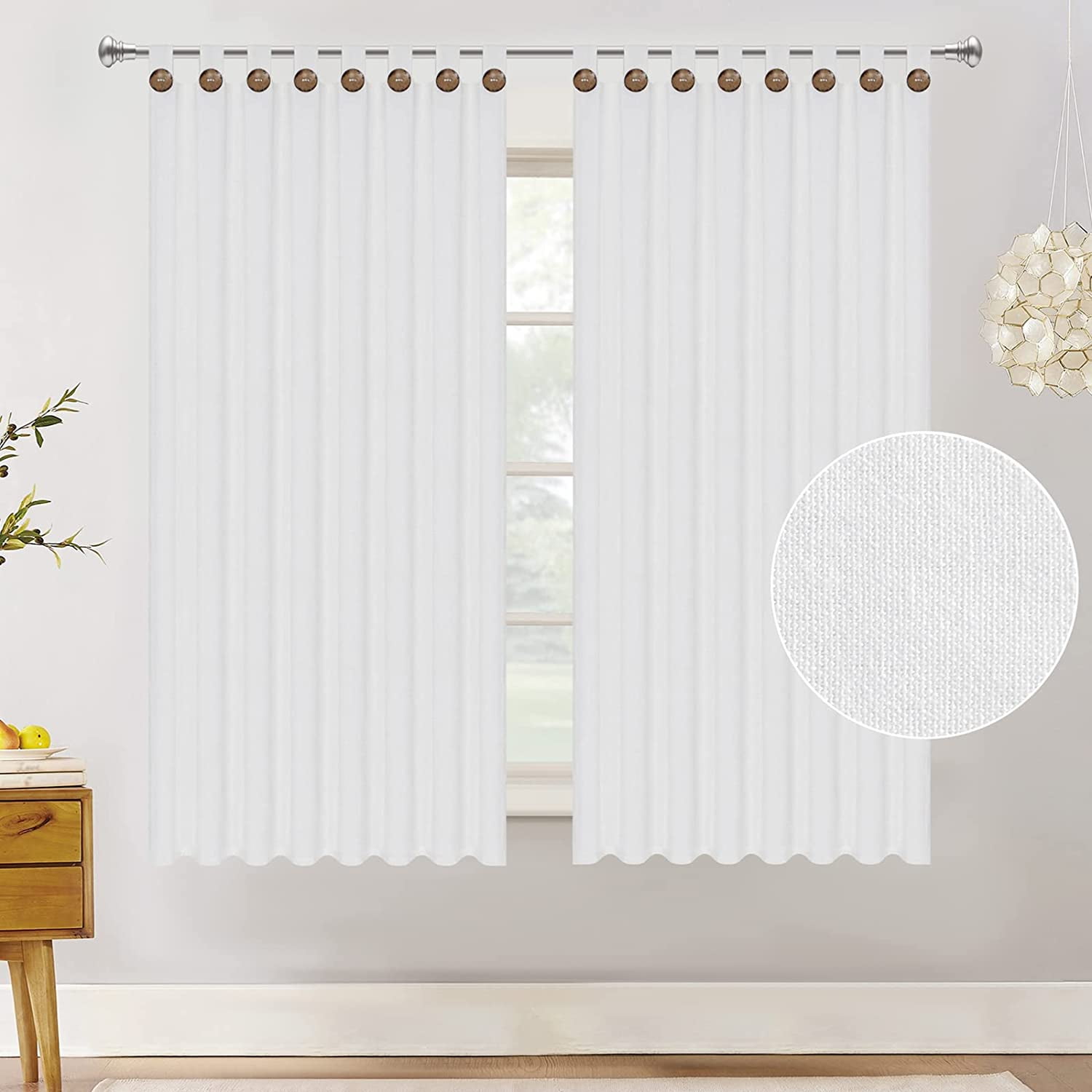 Alishomtll Cotton Button Curtain Farmhouse Boho Light Filtering Tab Top ...