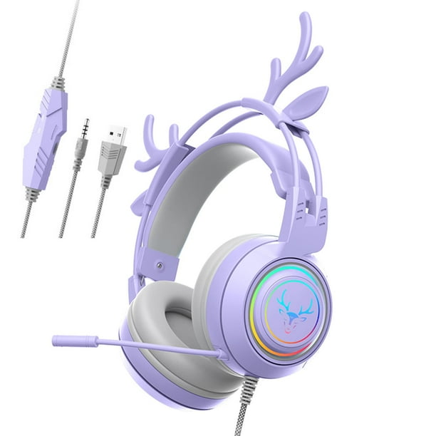 Wired Gaming Headset Detachable Antlers Earphs with Stereo with RGB ...