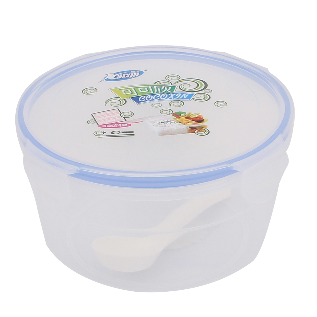 Kitchen Plastic Round Design Dinner Bucket Clear Food Container w Spoon ...