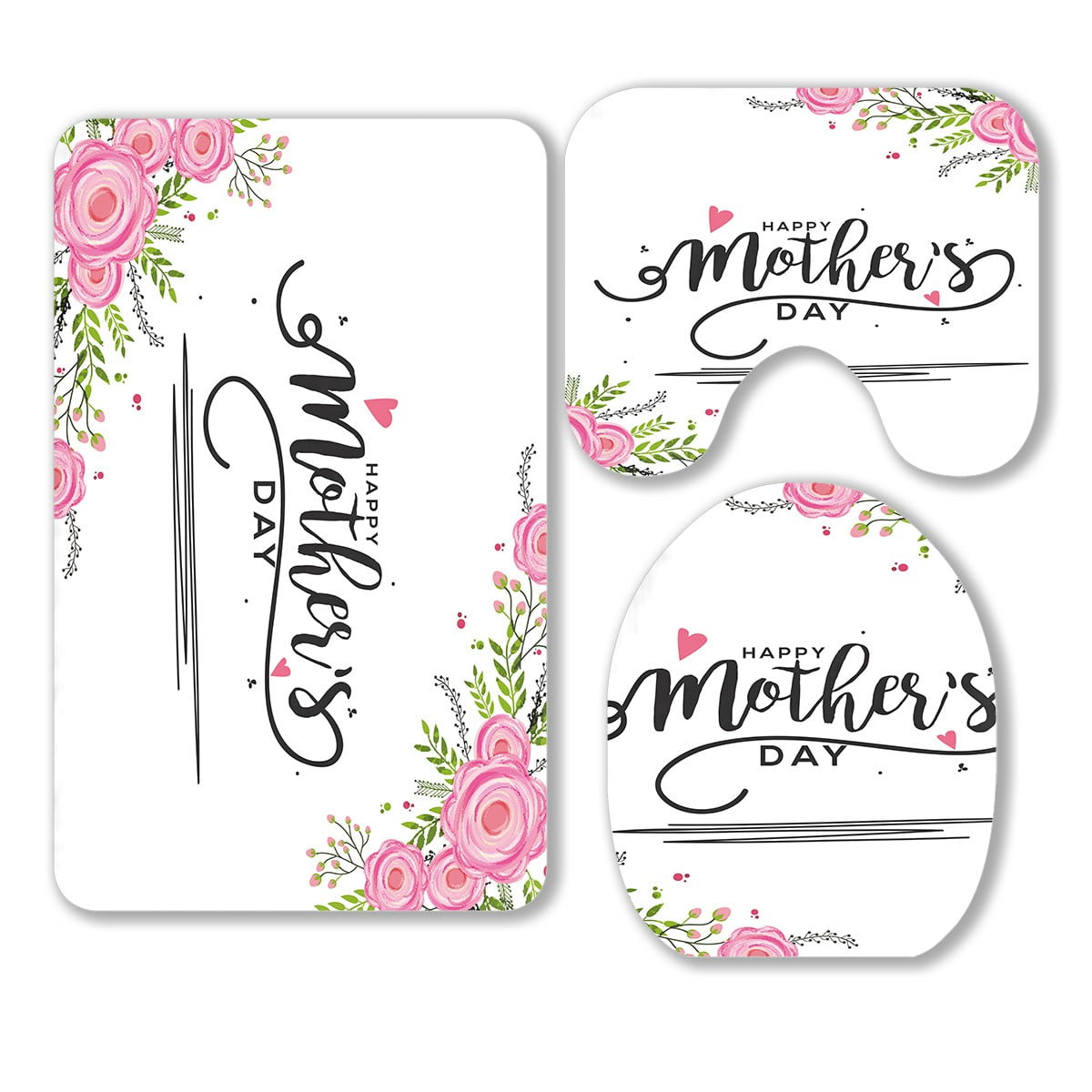 ABPHQTO Happy Mothers Day 3 Piece Bathroom Rugs Set Bath Rug Contour ...