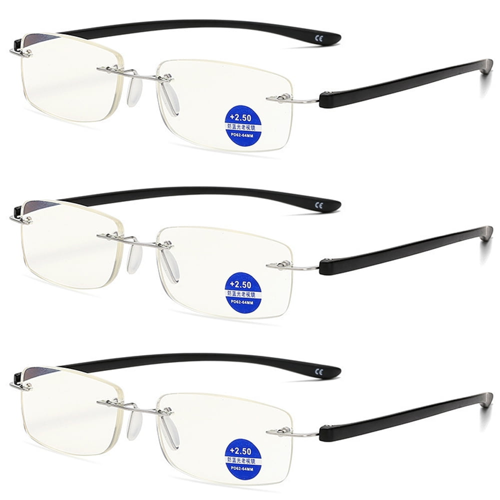3 Pack Mens Rimless Reading Glasses Blue Light Blocking TR Readers ...