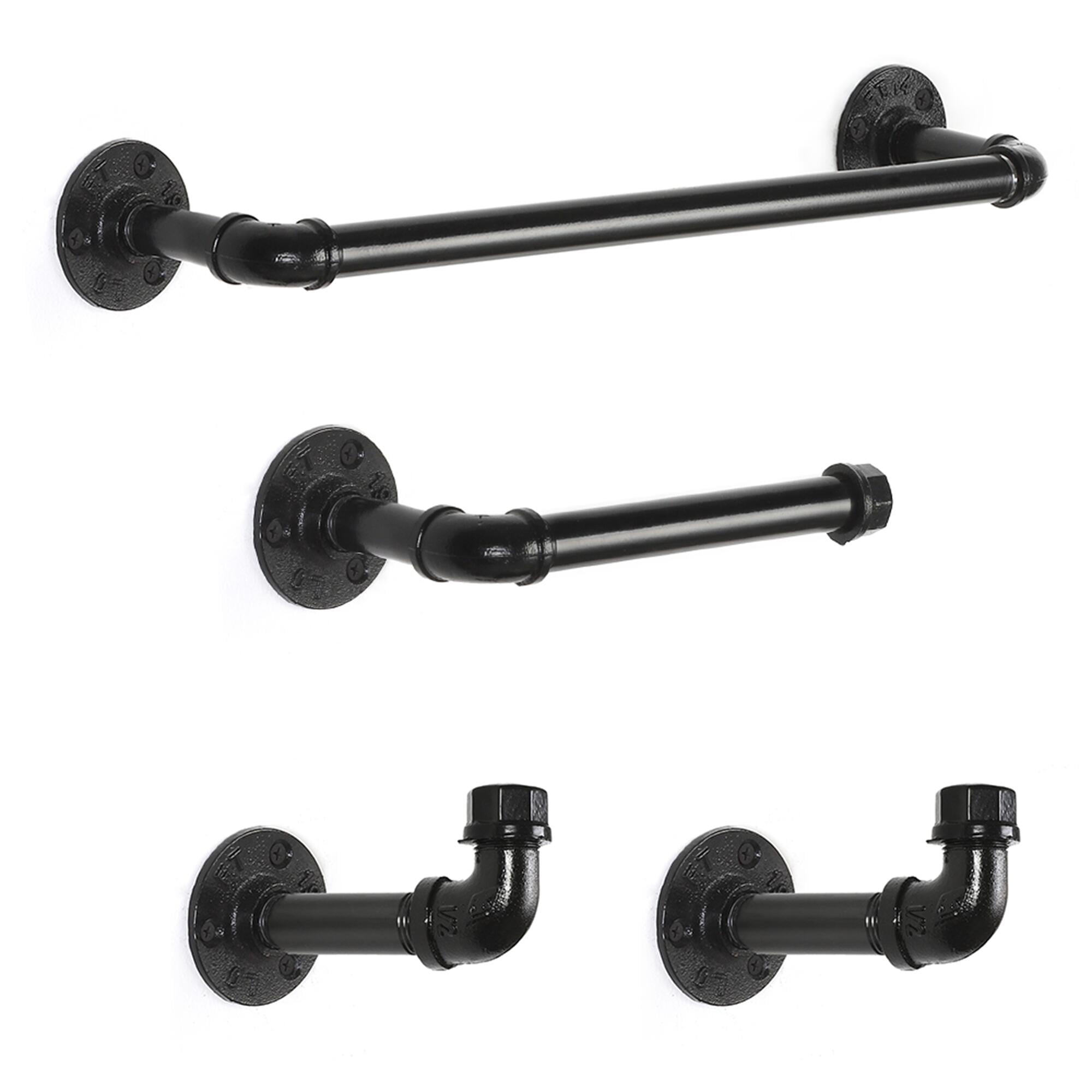Set 4-Piece Wall Mounted Industrial Pipe Bathroom Hardware Accessory ...