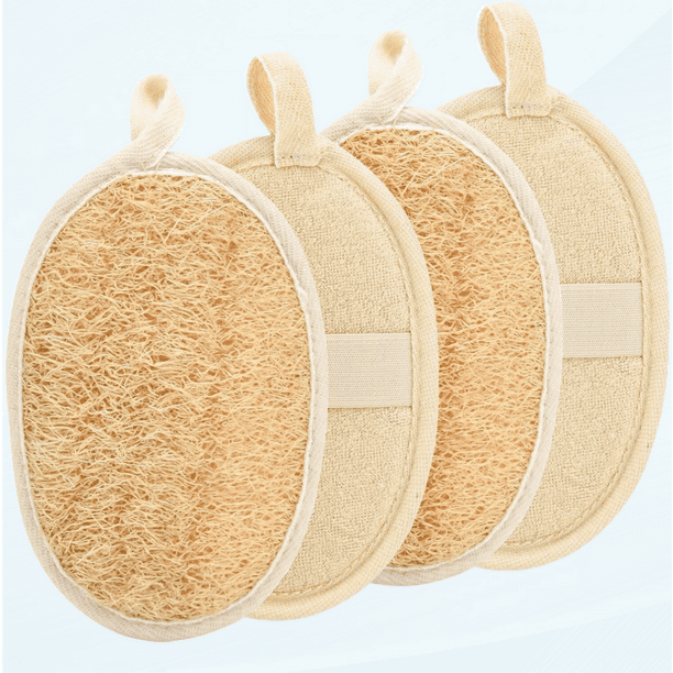 Natural Loofah, 4 Pack Exfoliating Sponge Face Wash Pads Body Loofah ...