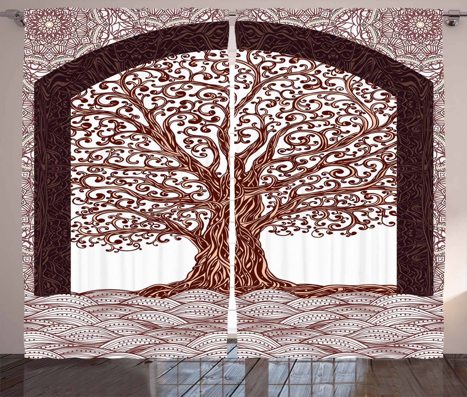 Nature Curtains 2 Panels Set, Hand Drawn Tree Branch Roots with Modern ...