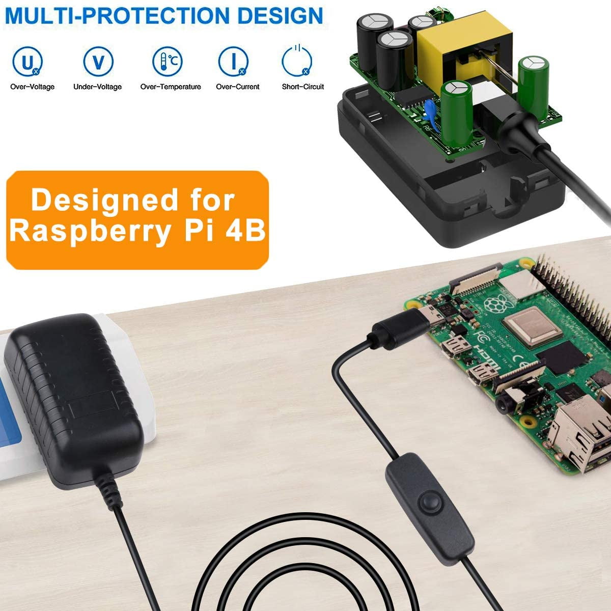 Buy LiteBee Raspberry Pi 4b Power Supply AC Adapter, 5V 3A USB-C Type-C ...