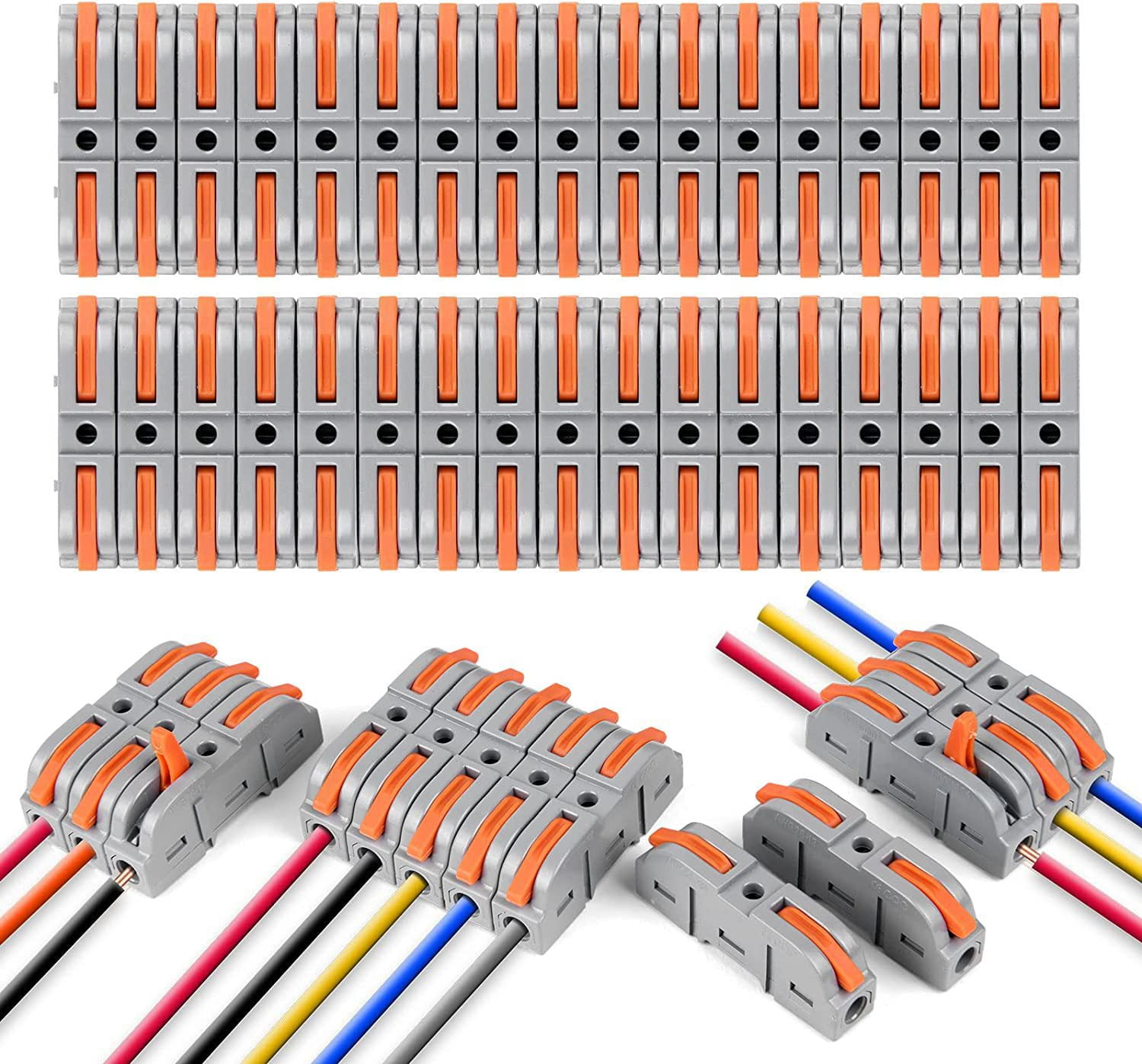 34 conectores rápidos eléctricos con palanca, terminales de conexión rápida de 1 cable y 2 ...