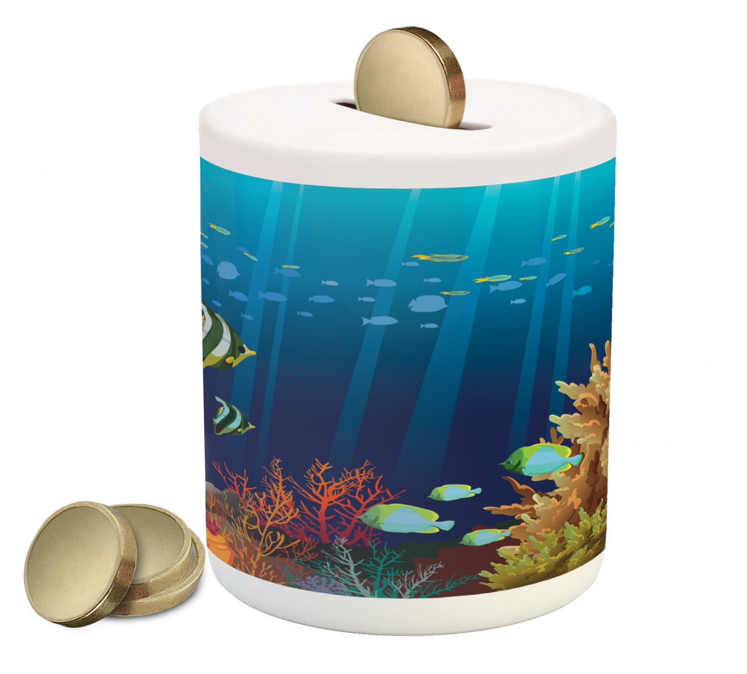 Under the Sea Piggy Bank, Coral Reef with Sea Creatures Tropical ...