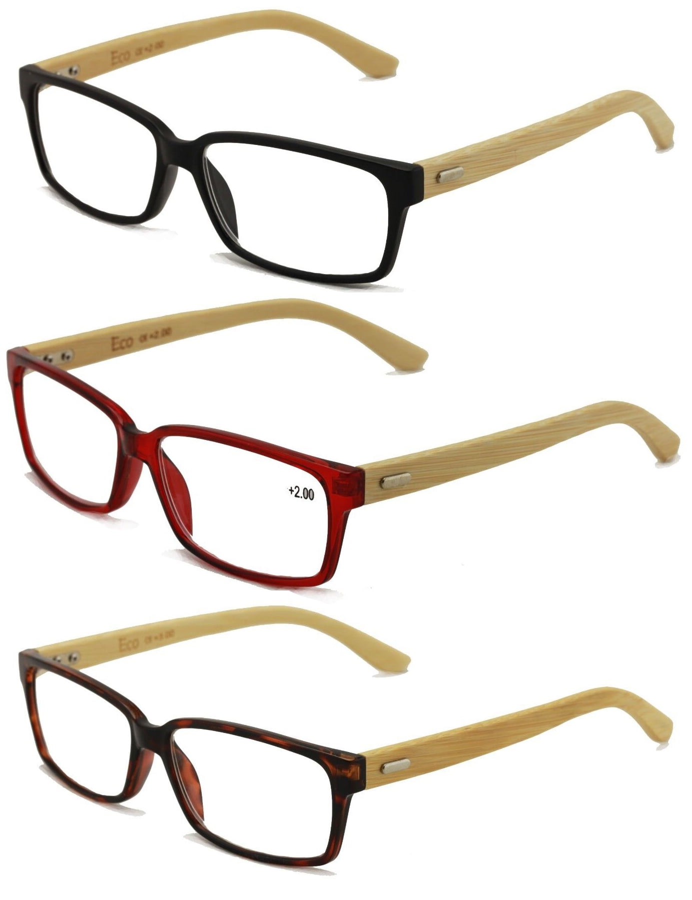 3 Pairs Geniune Bamboo Wood Reading Glasses Readers Unisex 1.75 ...