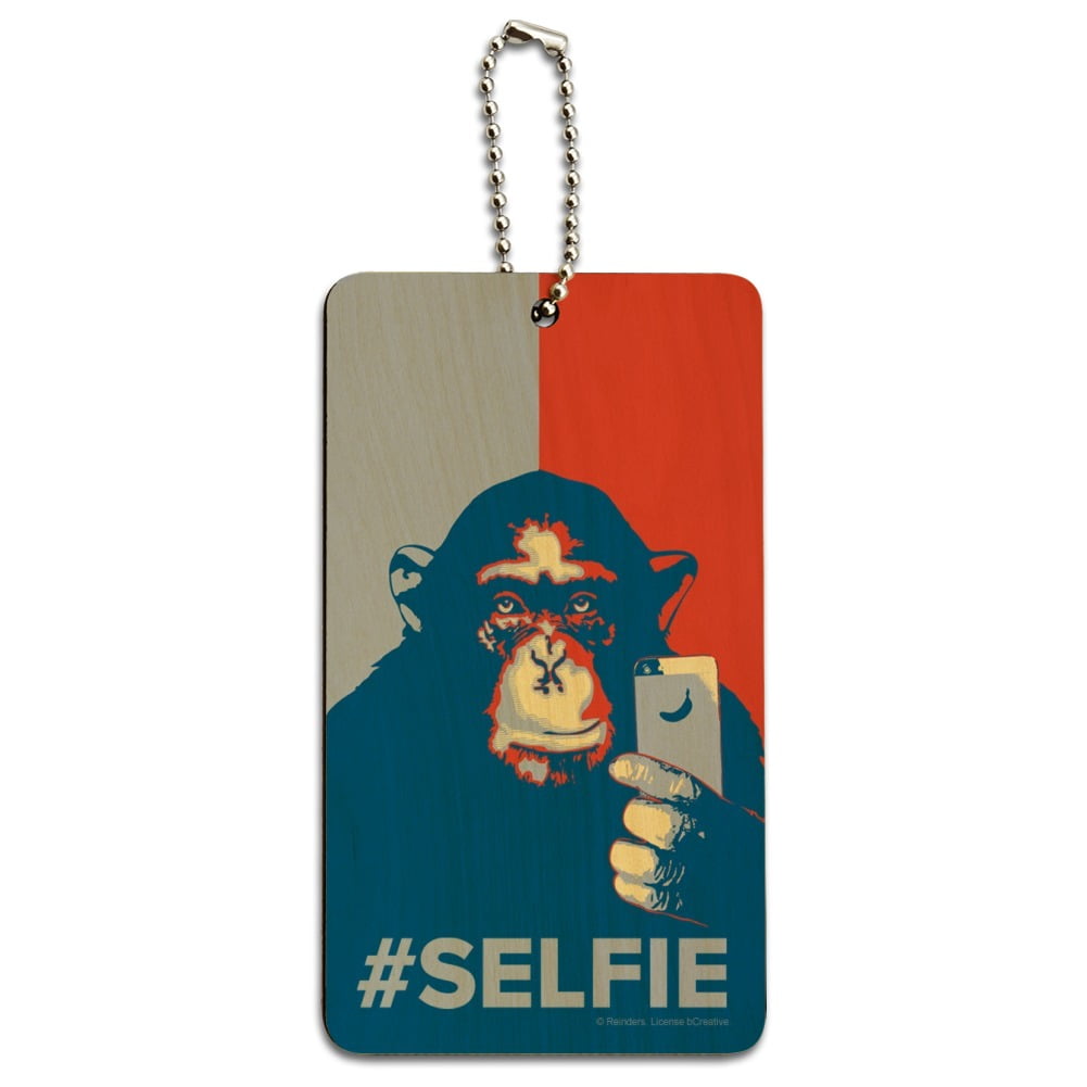 Monkey Chimp Hashtag Selfie #Selfie Wood Luggage Card Suitcase Carry-On ...