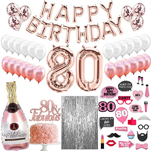 73 Piece Rose Gold Happy 80th Birthday Decorations For Women