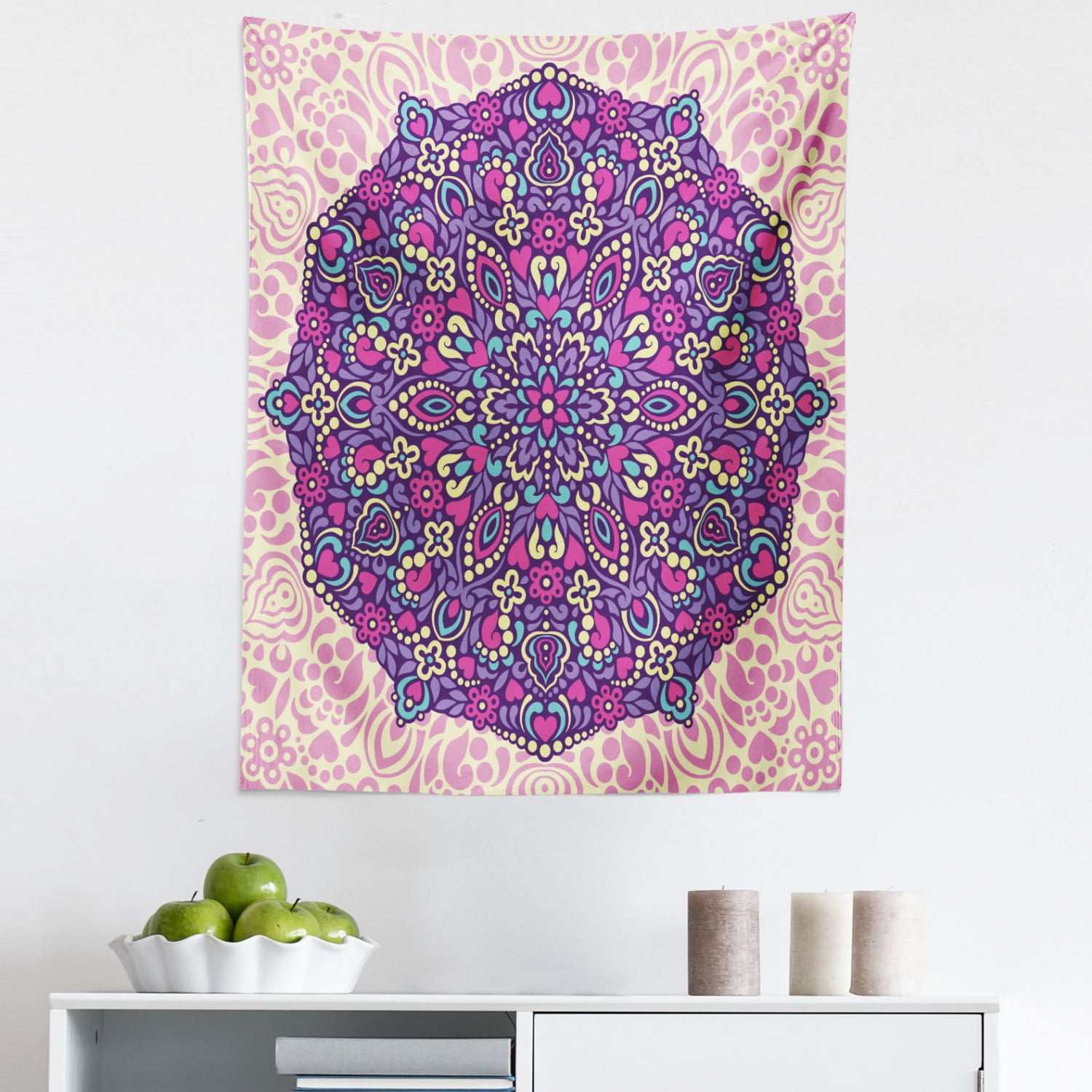 Purple Mandala Tapestry, Abstract Floral Cosmos Eastern Motif Petals ...
