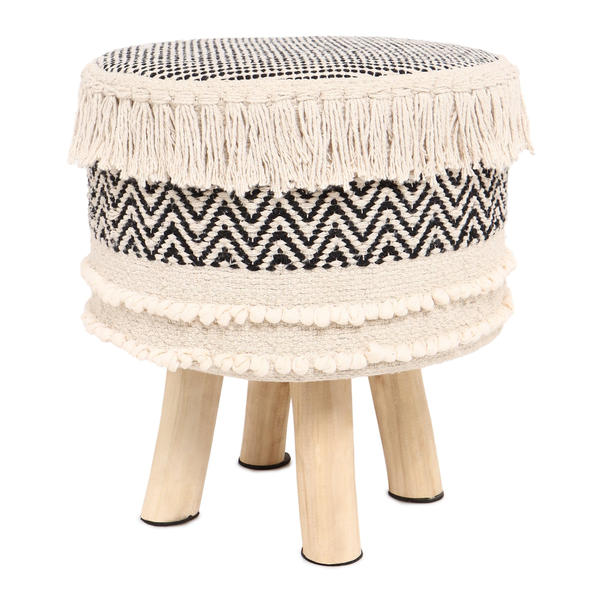 REDEARTH Foot Stool -Handmade Wooden 4 Legs Jute Seat Footrest for ...