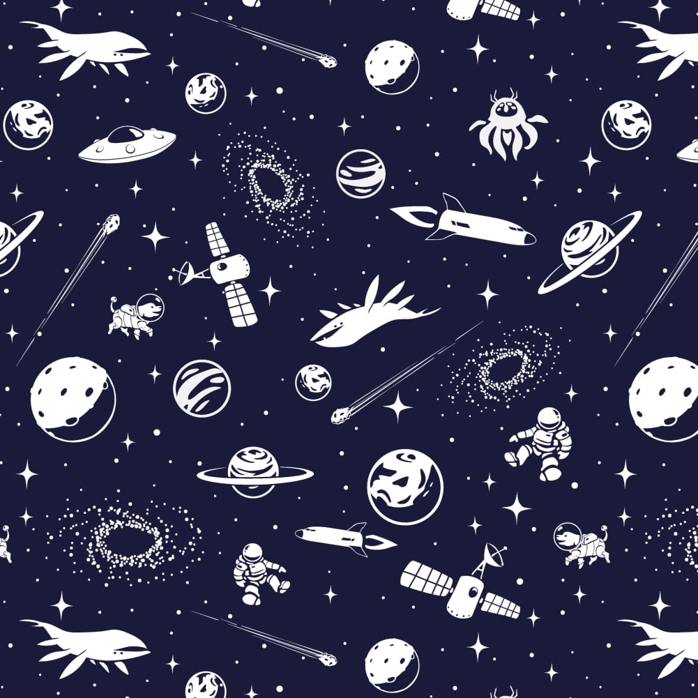 Space Pattern with Stars Planets Aliens Astronauts Spaceships Dogs ...
