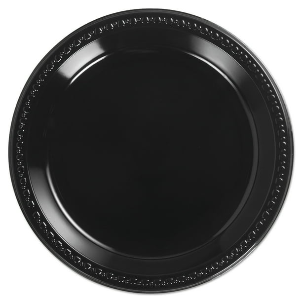 Chinet Heavyweight Plastic Plates, 10.25 Inches, Black, Round, 4 ...