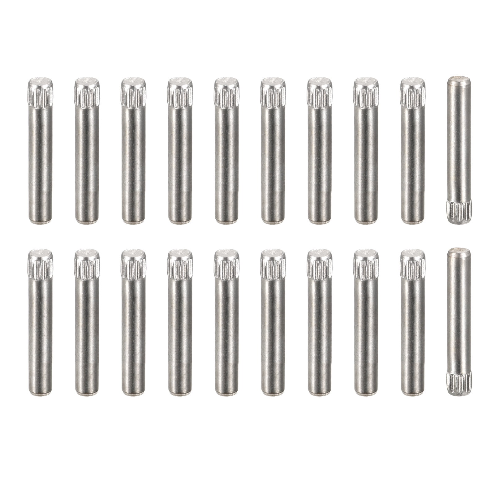 3x20mm 304 Stainless Steel Dowel Pins, 20 Pack Knurled Head Flat End ...