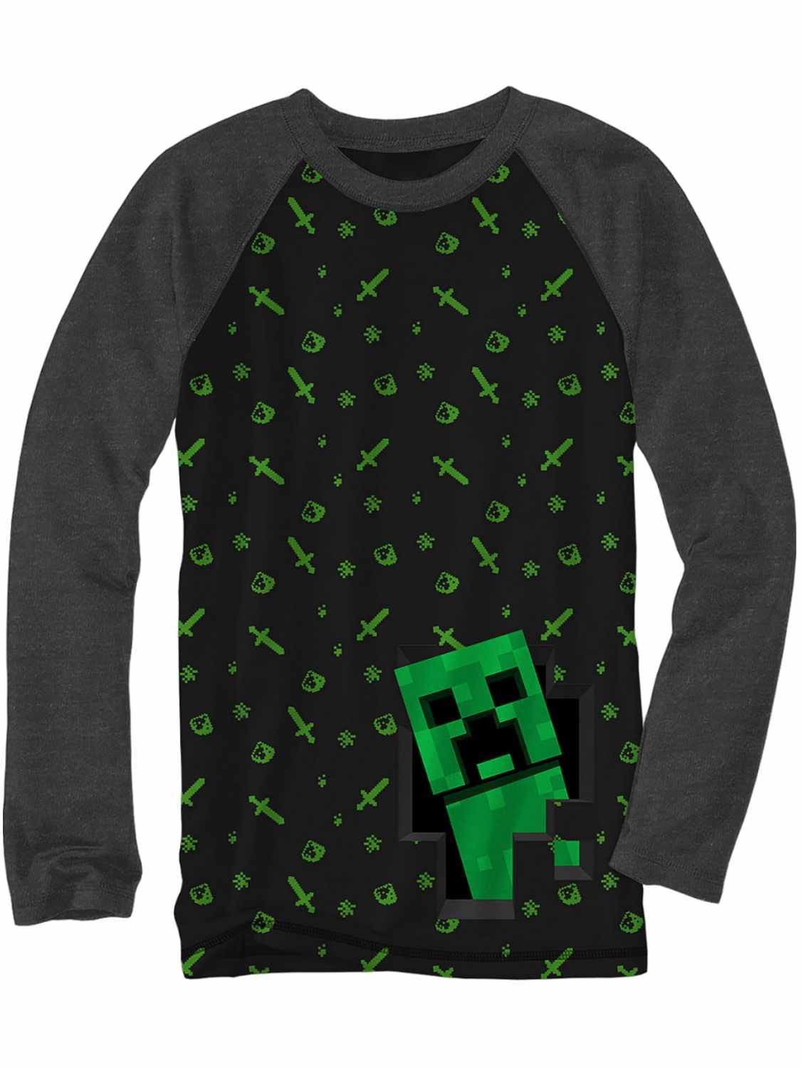 Boys Black & Gray Minecraft Long Sleeve T-Shirt Mine Craft Gamer Tee ...