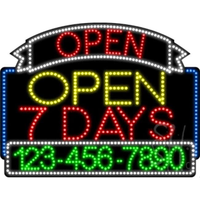 Everything Neon Open 7 Days Open with Phone Number Animated LED Sign 24 ...
