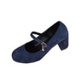 Bkhluea Women Single Strap Suede Rhinestone Charm Mary Jane Block Heel ...