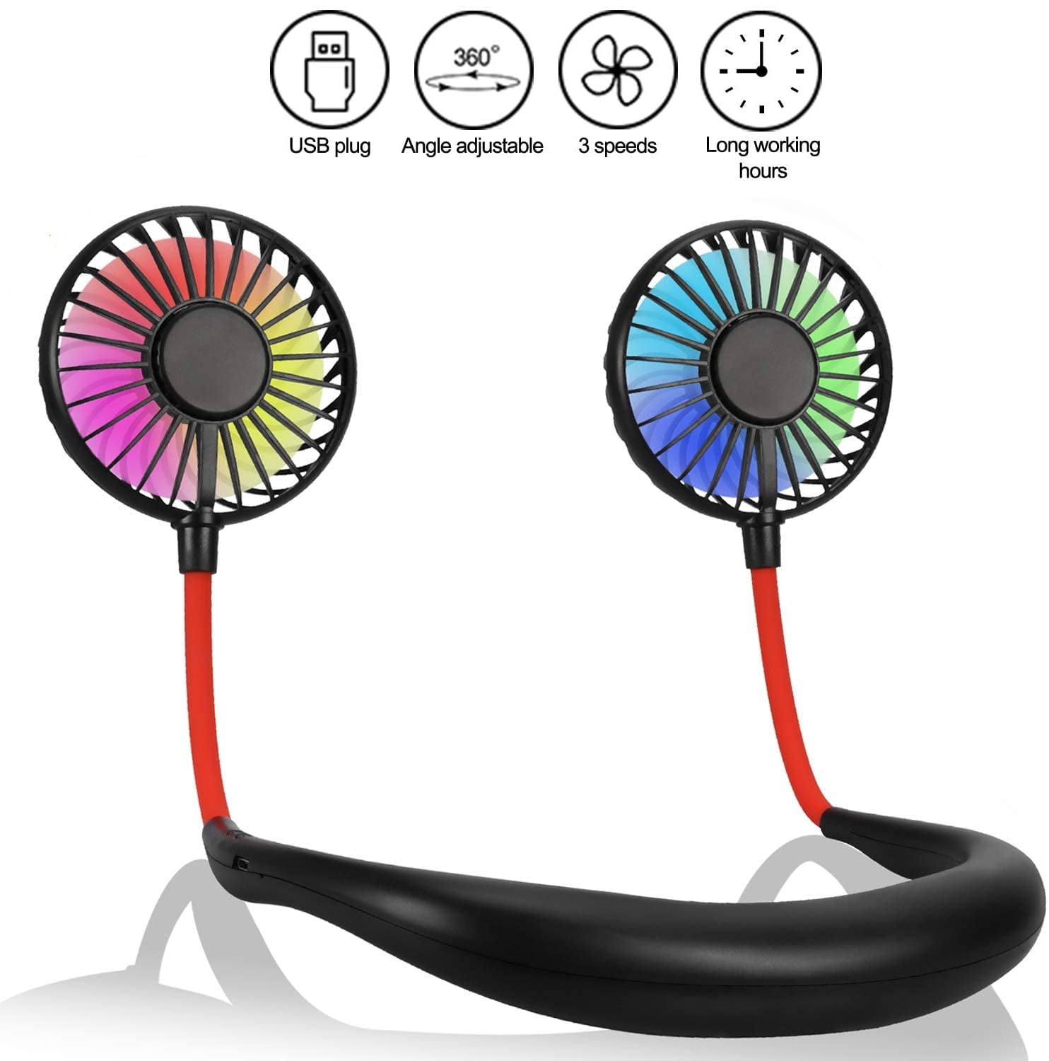 Portable Handheld Mini LED Fan,Hand Free Fan,Neckband Fan Internal ...