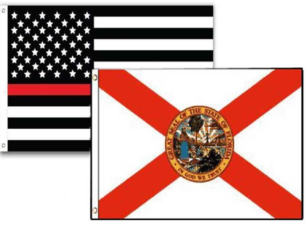 2x3 USA Fire Thin Red Line Florida State 2 Pack Flag Wholesale Set ...
