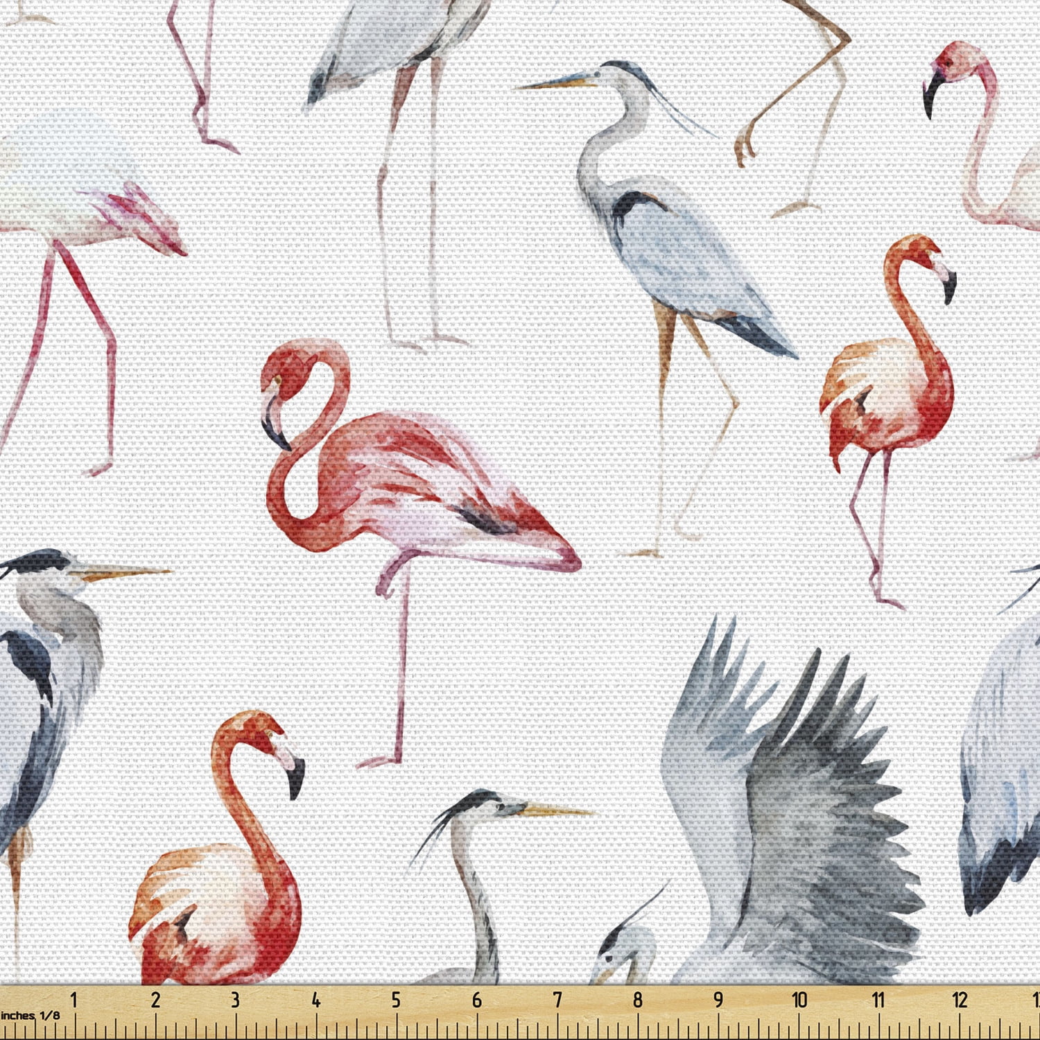 Flamingo Fabric by the Yard, Heron and Flamingo Birds with Watercolor ...