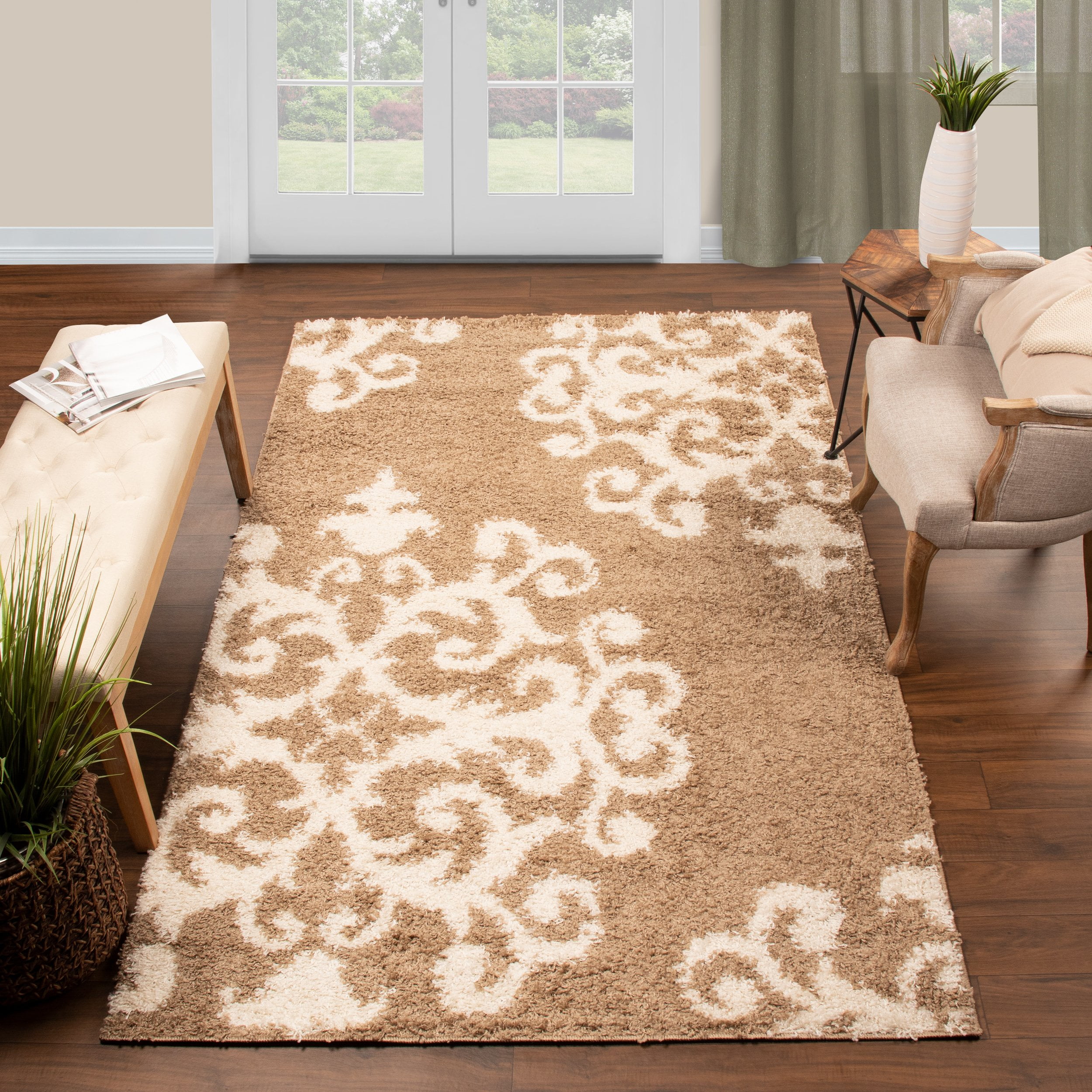 Victorian Shag Area Rug, Hand-Tufted, Shabby-Chic, Retro Style Grey / 8 ...