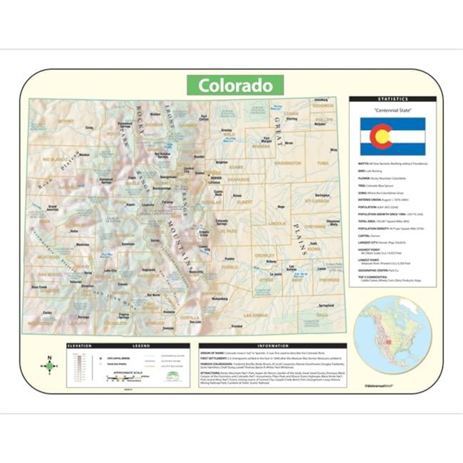 Universal Map 762536276 Colorado Shaded Relief Map - Walmart.com