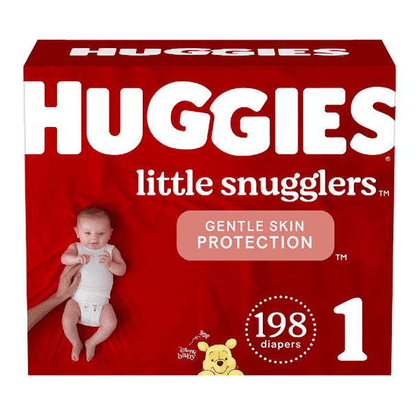 Baby Diapers Size 1, 198 Ct, Huggies Little Snugglers Newborn Diapers ...