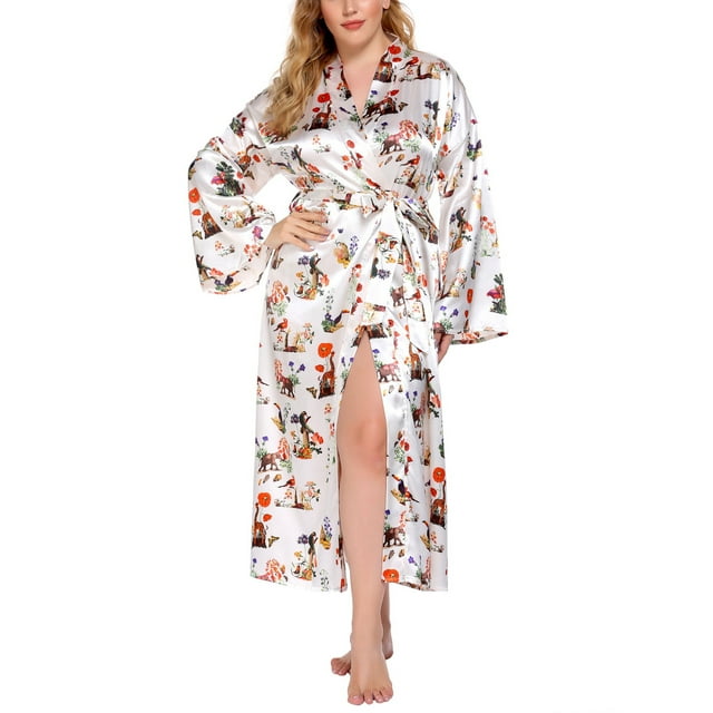 Plus Size Robes for Women Wrap Floral Print Sleep Lounge Kimono Robe ...