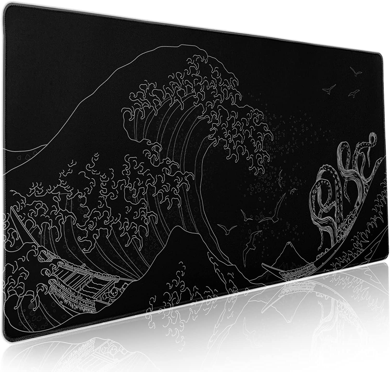 Black Japanese Aesthetic Gaming Mouse Pad XXL Anime Wave Octopus ...