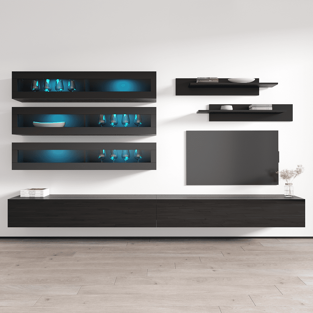 Wall Mounted Floating Modern Entertainment Center Fly J, Black, J2 ...