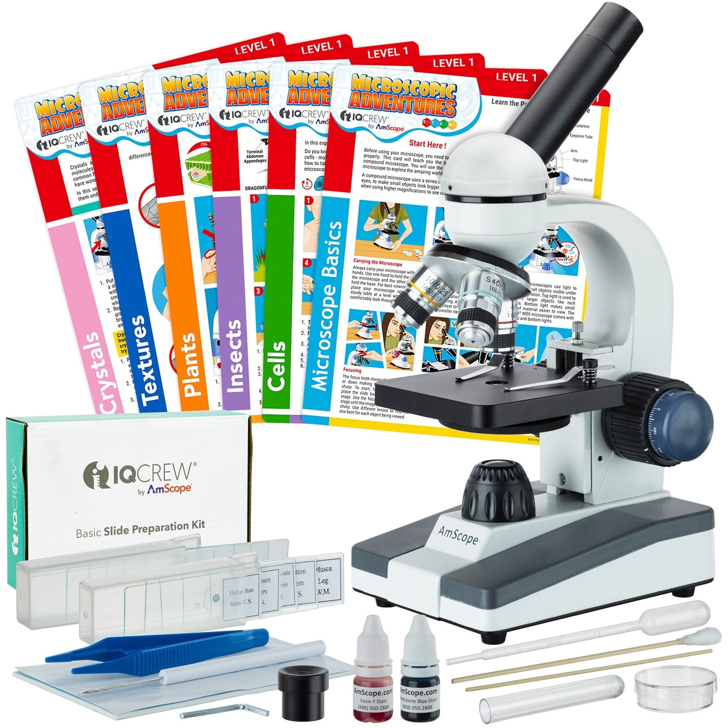 Amscope 40X-1000X Portable Student Microscope Kit with 35 Slide ...