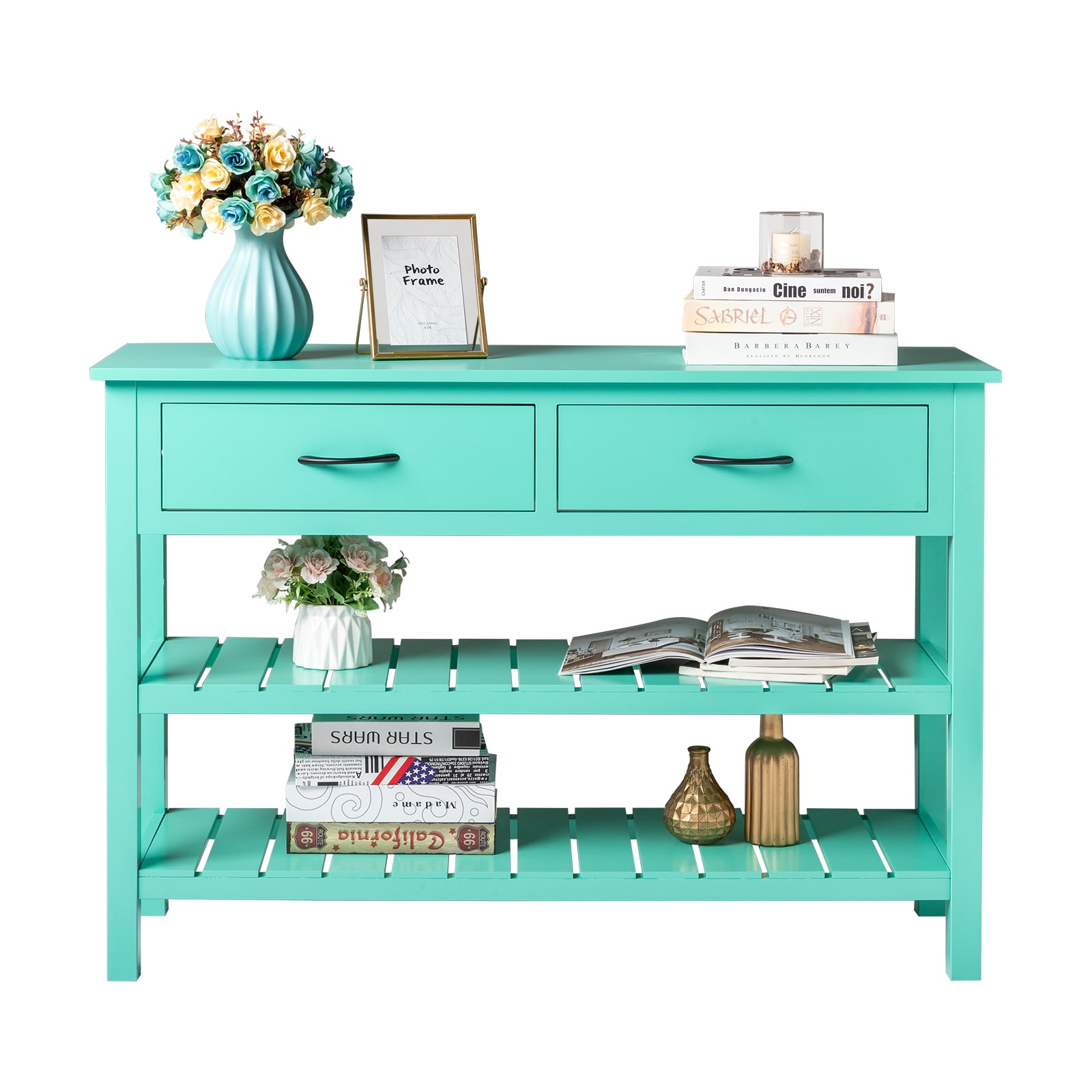 IVV Wood Console Table Sofa Table with 2 Drawers and 2 Shelves, Classic ...