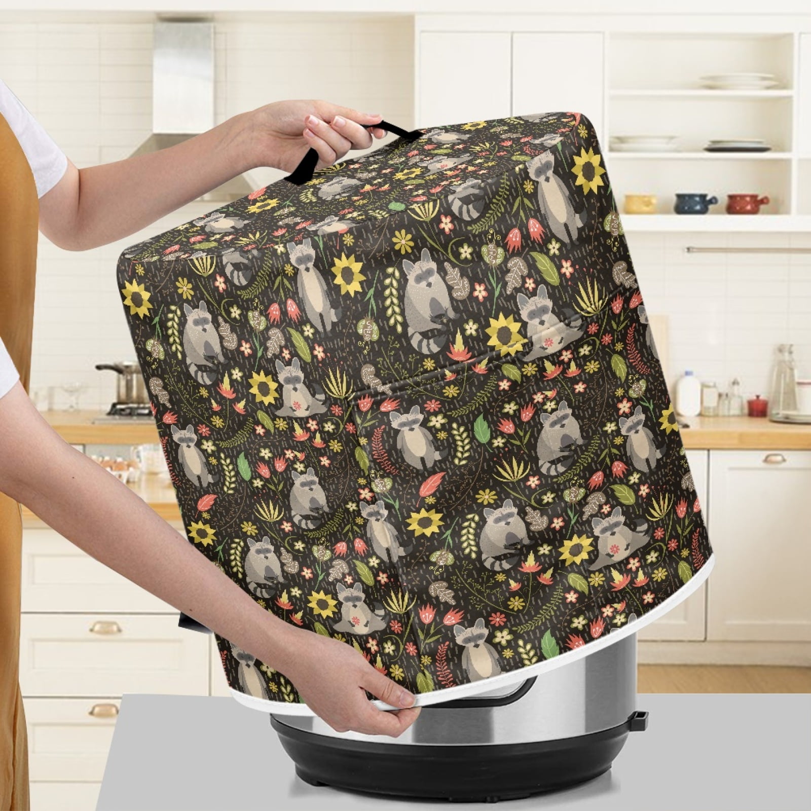 Xoenoiee Floral Leaves Racoon Pattern Kitchen Appliance Dust Cover with ...