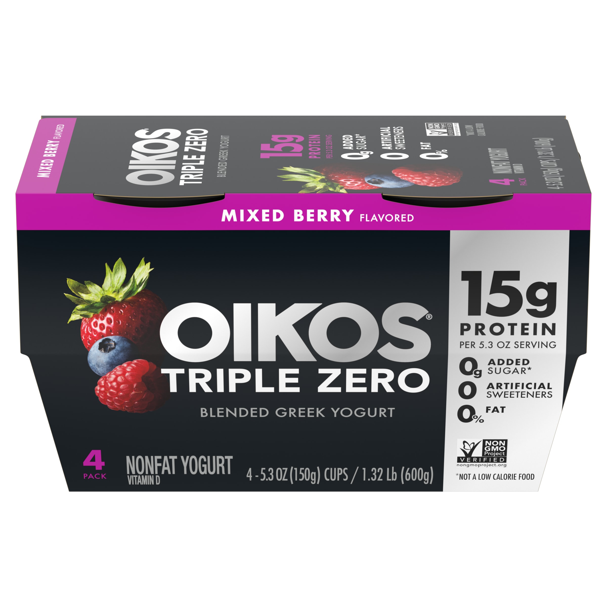 Oikos Triple Zero Mixed Berry Greek Yogurt 5 3 Oz Cups 4 Count