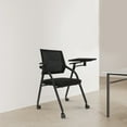 Black Foldable Stacking Chair with Tablet & Caster Wheel for Office ...