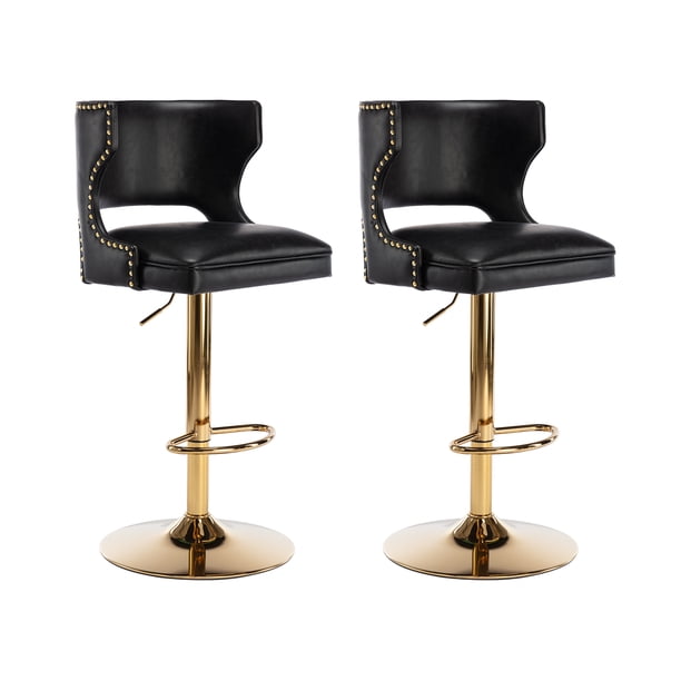 Guyou Swivel Bar Stool Set of 2, Modern Upholstered PU Adjustable ...