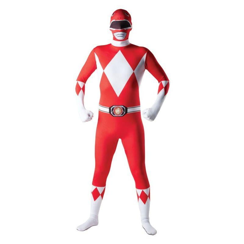 Adult Red Power Ranger Mighty Morphin 2nd Skin Fancy Dress Bodysuit ...