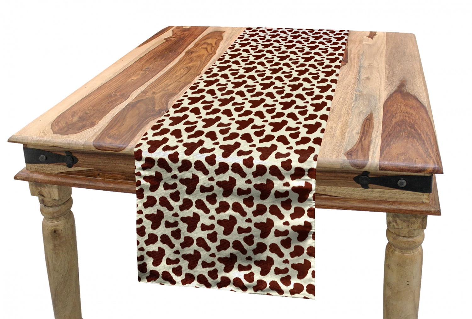 Cow Print Table Runner, Cattle Skin with Brown Spots Agriculture Cow ...