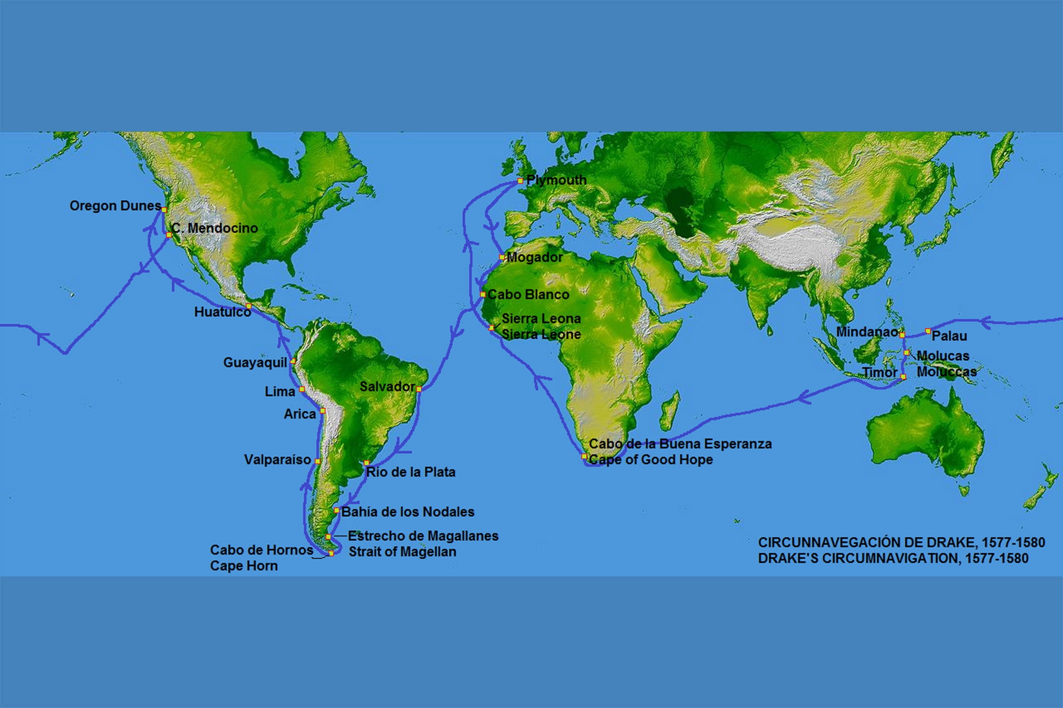 24x36 gallery poster, map of Sir Francis Drake's route around the world - Walmart.com