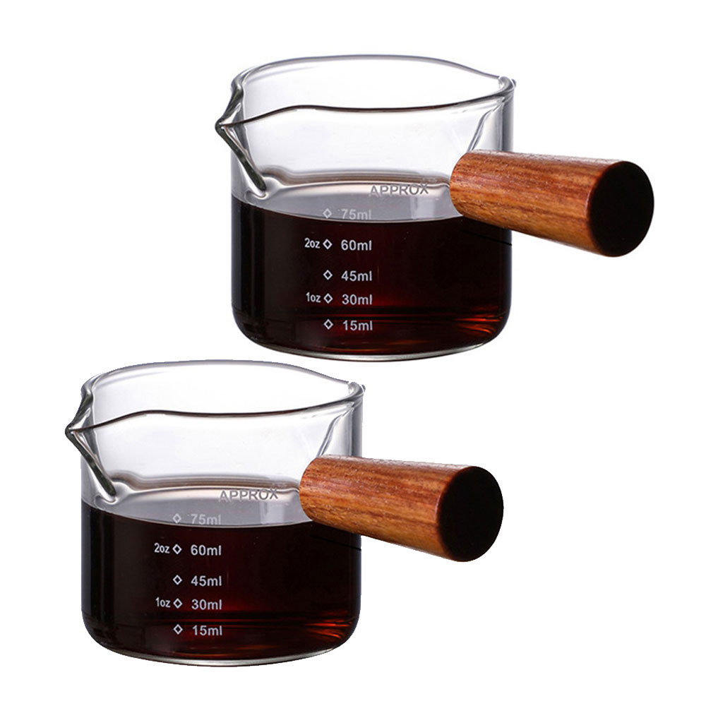 Aosijia 2 Pack Espresso Shot Glass 75ml 2.5 oz Double Spouts Measuring Triple Pitcher Milk Cup ...